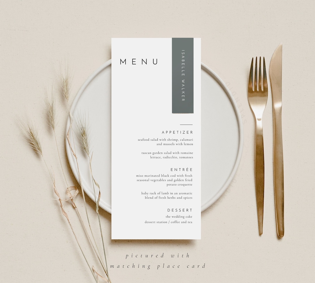 Modern Wedding Menu Card Template Editable Menu for Wedding Reception ...