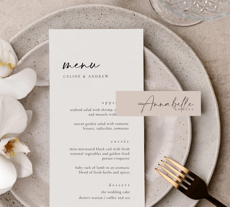 Modern Wedding Place Cards Template: Reception Name Cards for Menu ...
