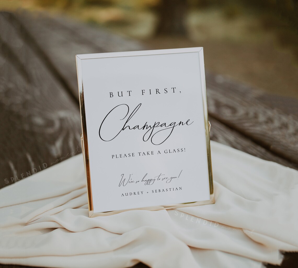 Elegant Champagne Toast Sign Template: Minimalist Wedding Bubbly Bar ...