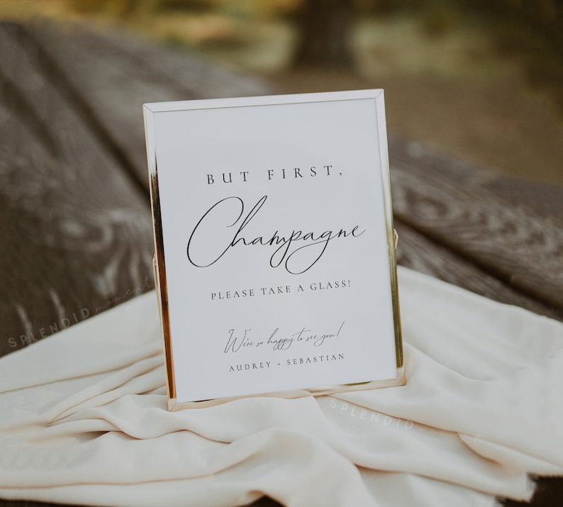 Elegant Champagne Toast Sign Template: Minimalist Wedding Bubbly Bar ...