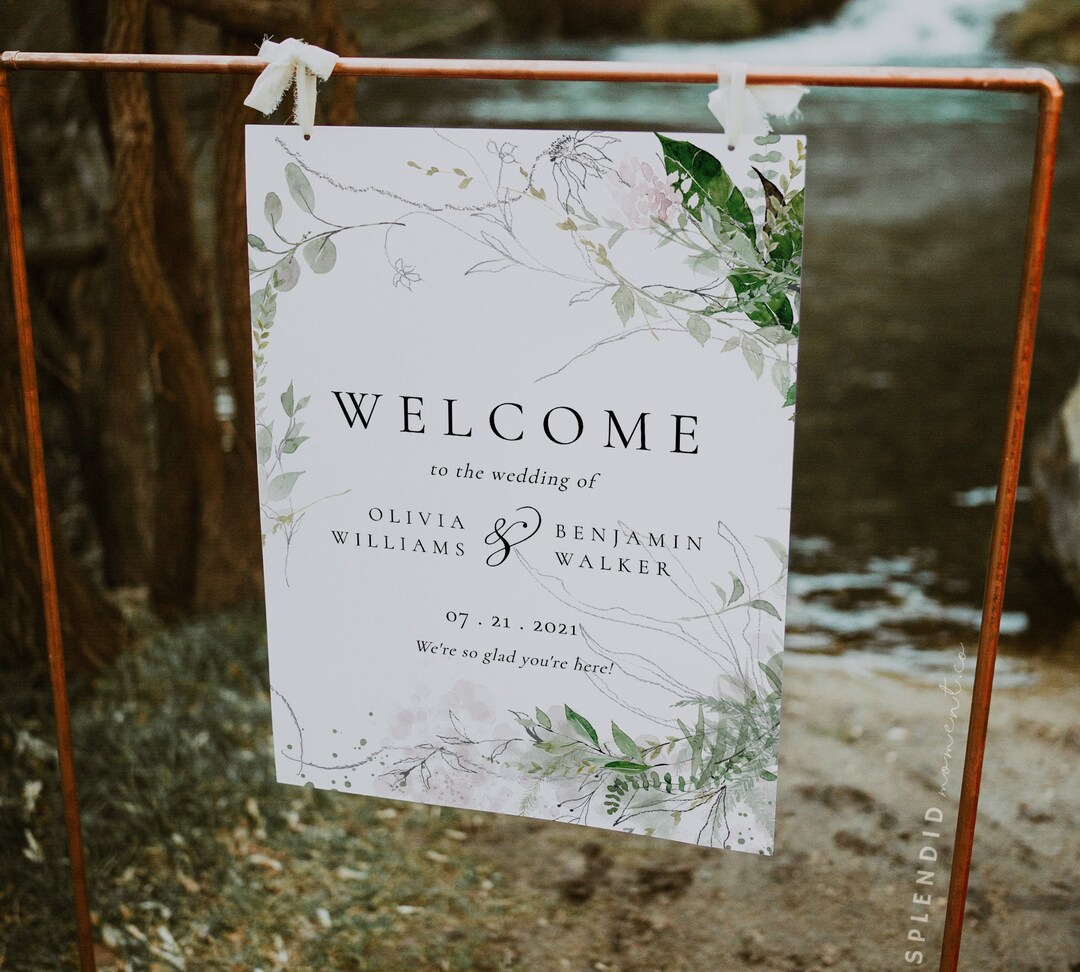 Greenery Welcome to Our Wedding Sign Template, Botanical Wedding ...
