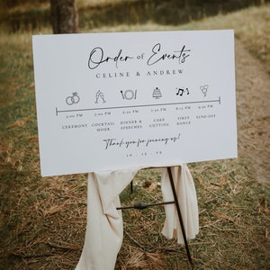 Modern Wedding Timeline Sign Template: Order of Events Landscape ...