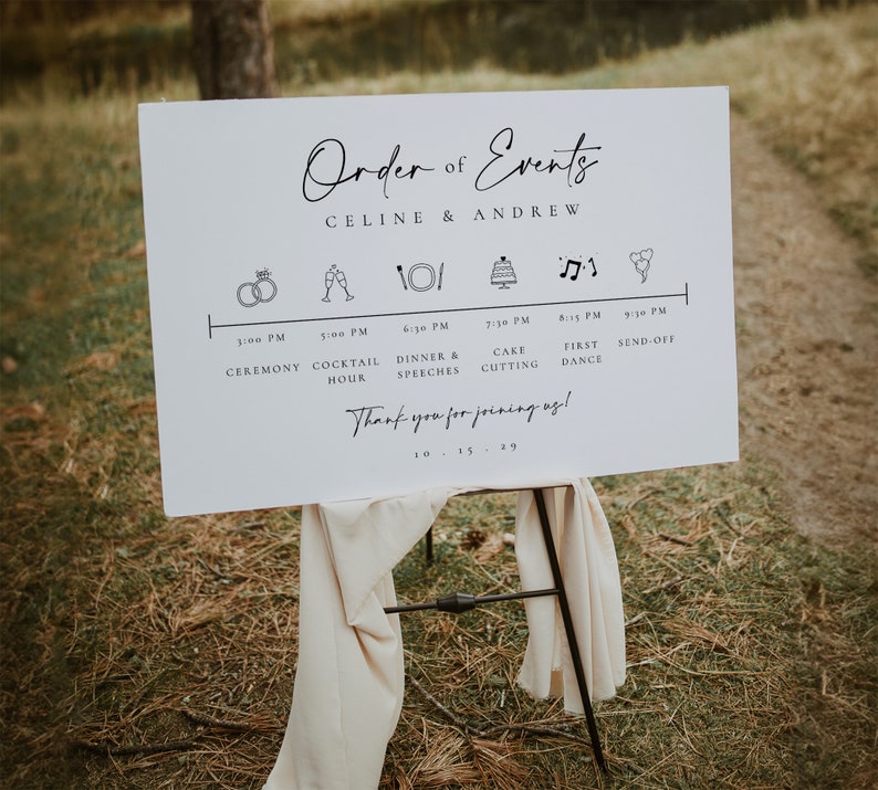 Modern Wedding Timeline Sign Template: Order of Events Landscape ...