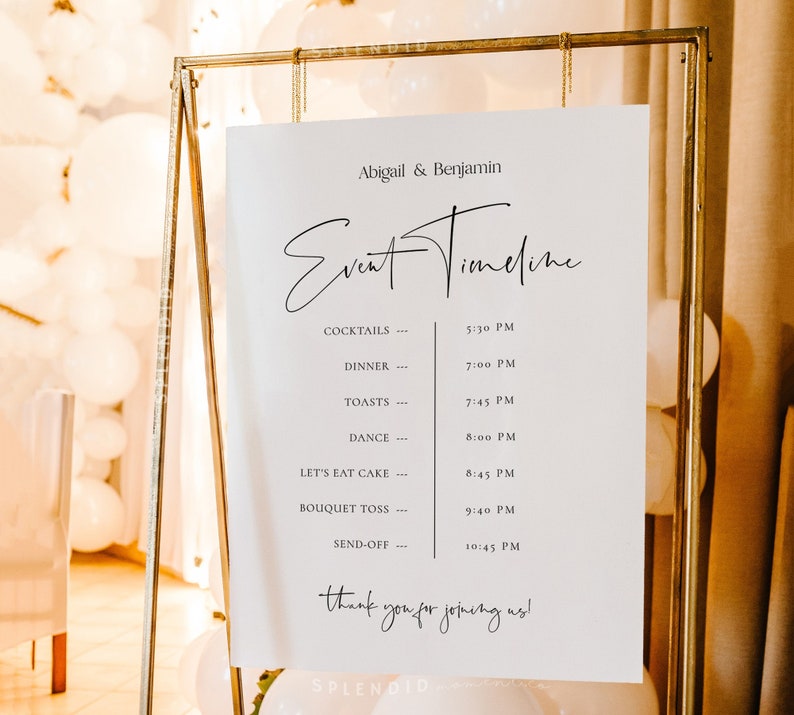 Modern Wedding Timeline Sign Template: Reception Itinerary (digital ...