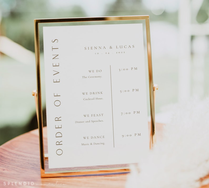 Gold Wedding Timeline Sign Template Minimal Timeline Card - Etsy