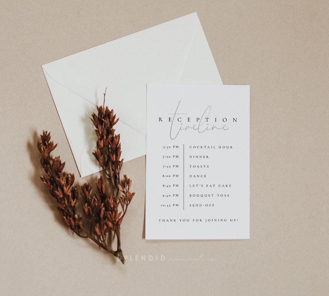 Reception Timeline Card Template, Wedding Agenda Card, Wedding ...