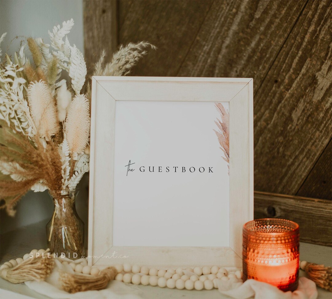 Printable Bohemian Guest Book Sign Template, Bohemian Pampas Grass ...