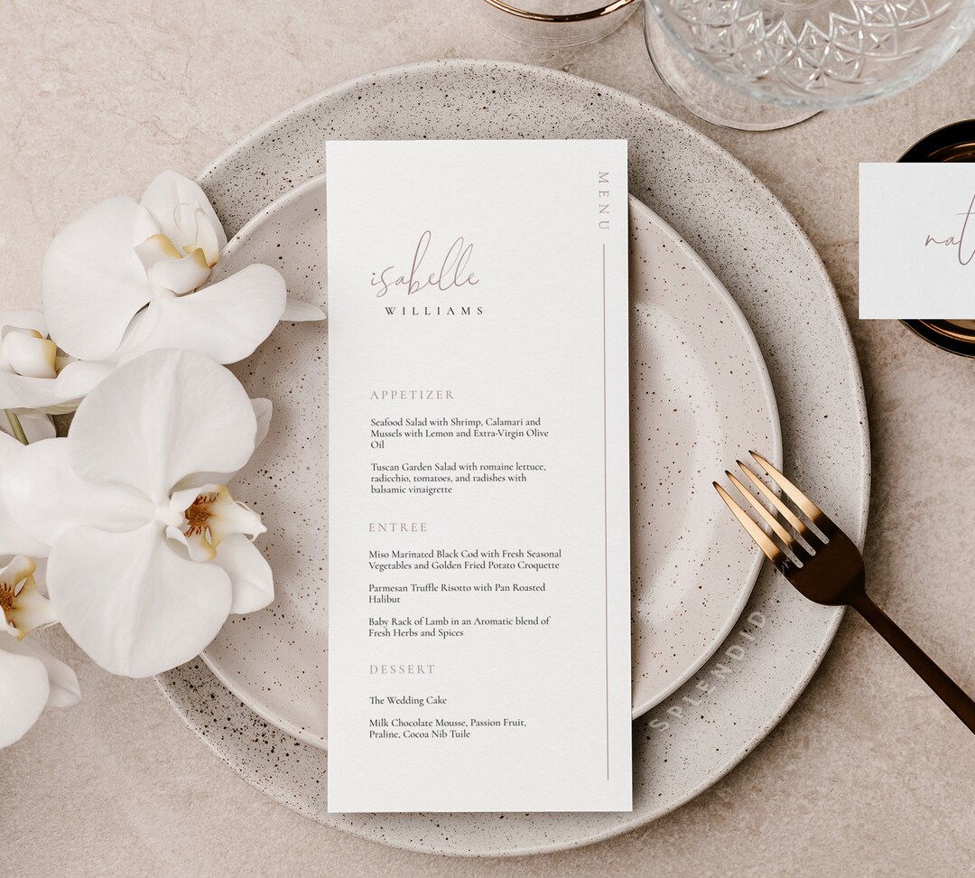Personalized Wedding Menu Template: Dusty Rose Minimalist Design ...