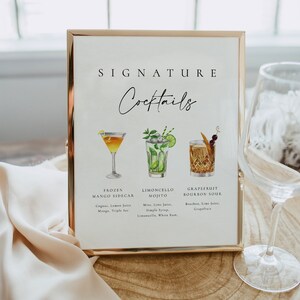 Custom Wedding Signature Cocktails Sign Template, Featured Drinks Menu ...