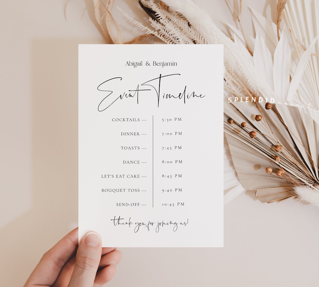 Modern Reception Timeline Template, Wedding Events Timeline Card ...