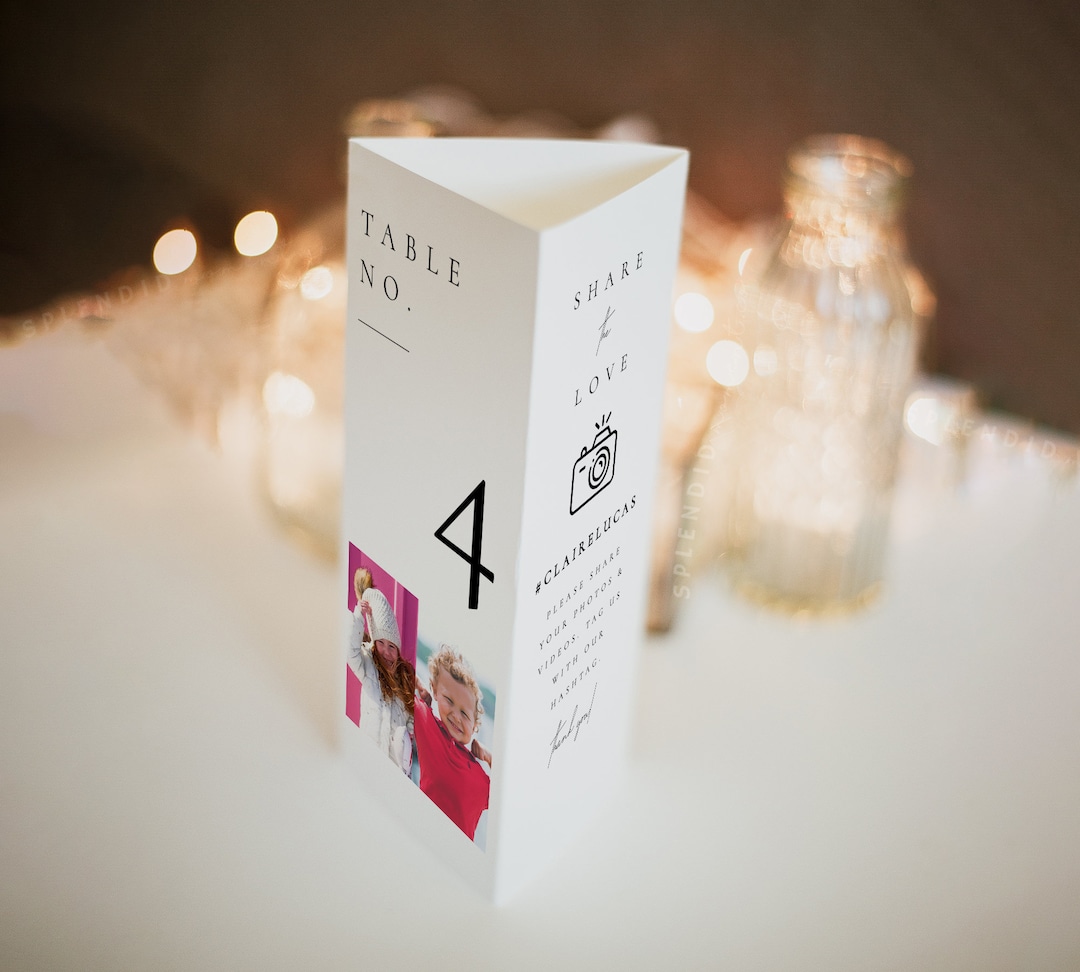 Plantilla de número de mesa tríptico de boda, números de mesa con ...