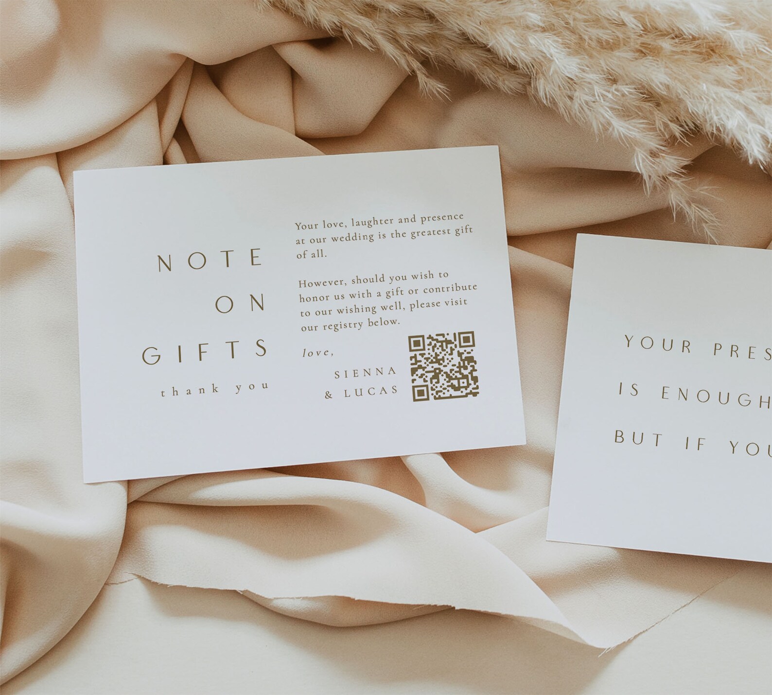 Gold Wedding Note on Gifts Template, Gifts QR Code Enclosure Card ...
