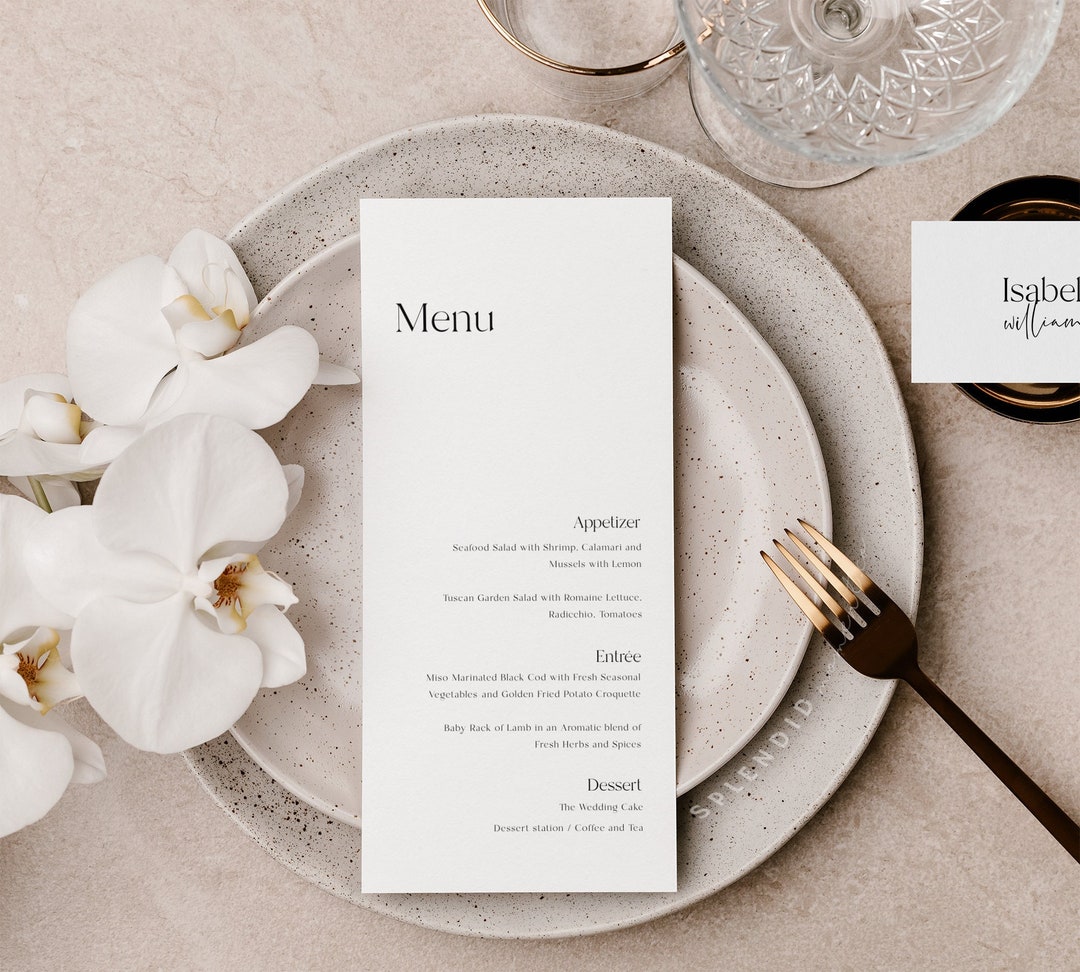 Modern Menu Template, Minimalist Menu, Modern Wedding Menu, Wedding ...