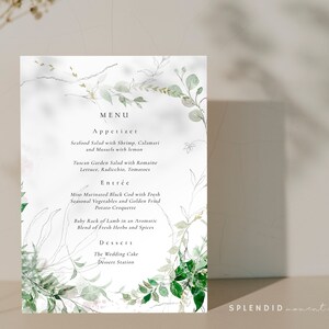 Greenery Wedding Menu Template, Botanical Wedding Menu, Leaves Wedding ...