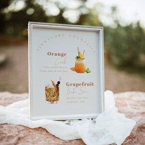 Bohemian Signature Cocktails Sign: Terracotta Orange Wedding (digital ...