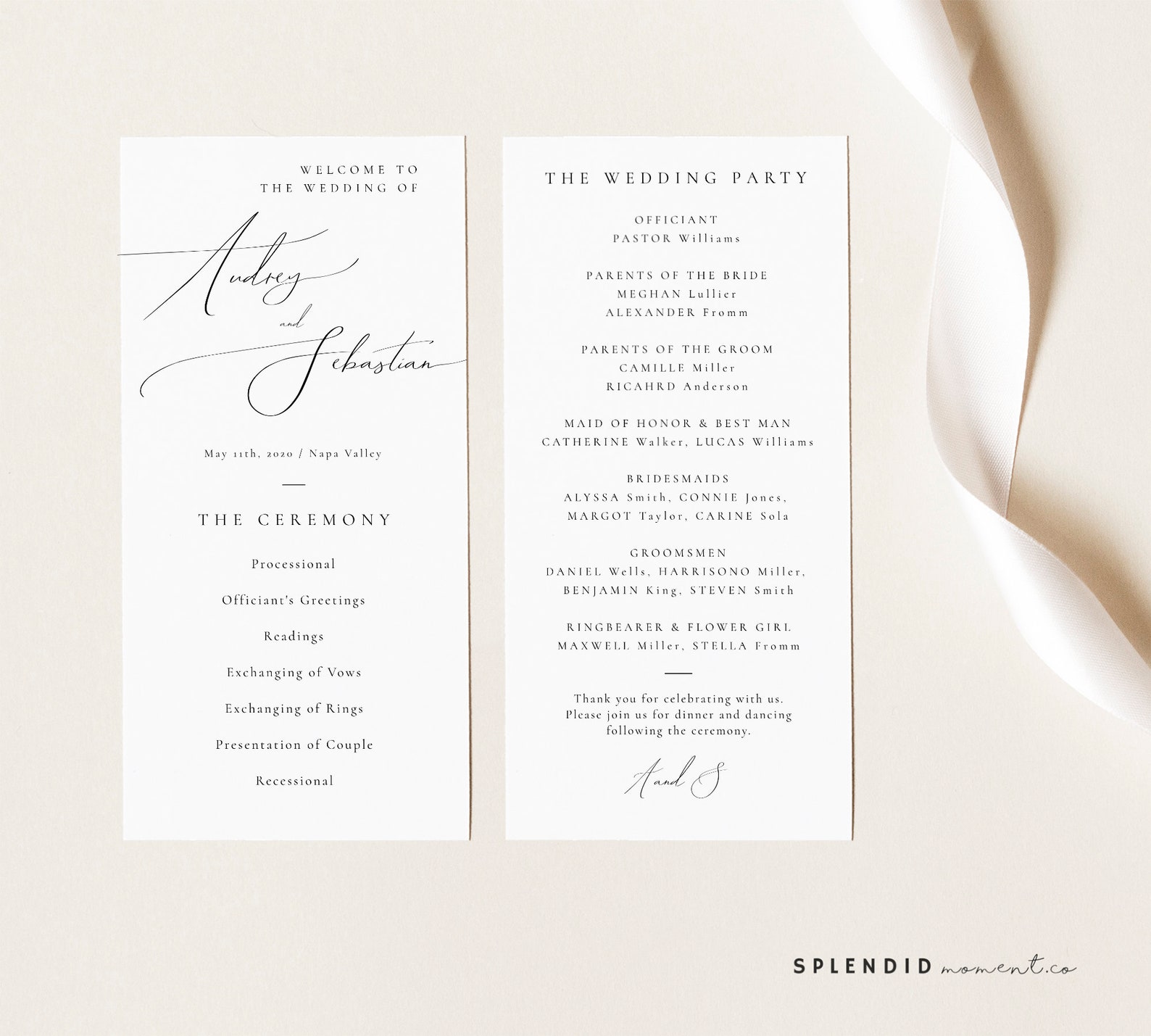 Elegant Wedding Program Template Modern Wedding Order of | Etsy