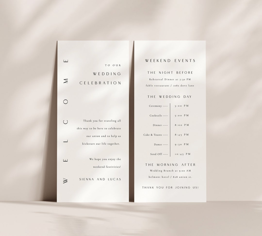 Wedding Itinerary Card Template, Order of Events Sign, Wedding Agenda ...
