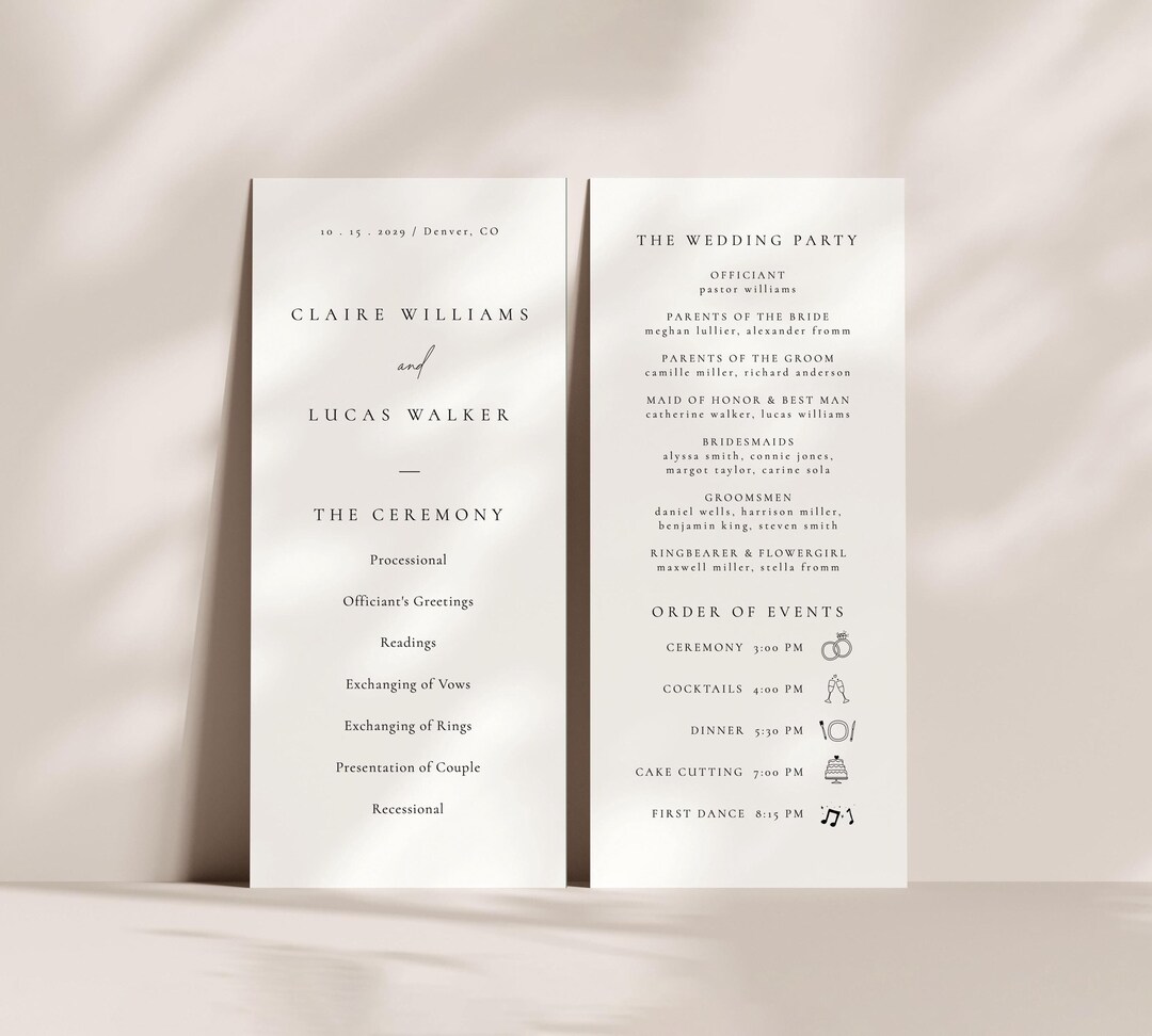 Elegant Wedding Program Template: Editable Timeline (digital File ...