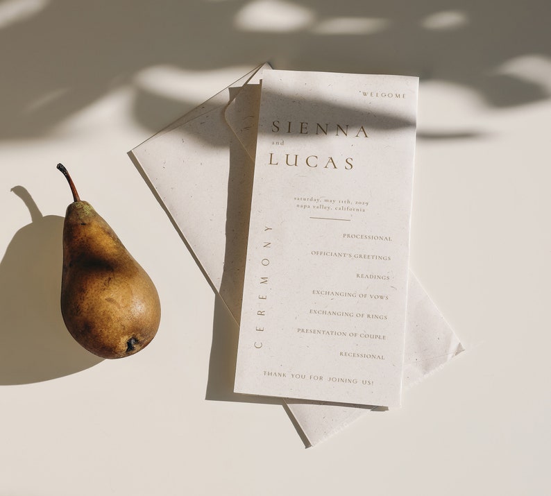 Gold Wedding Program Template: Minimalist Reception Timeline (digital ...