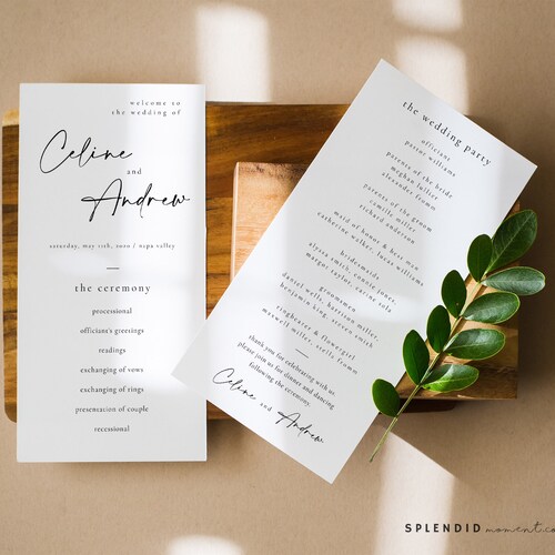 Minimalist Wedding Program Template Modern Ceremony Program - Etsy