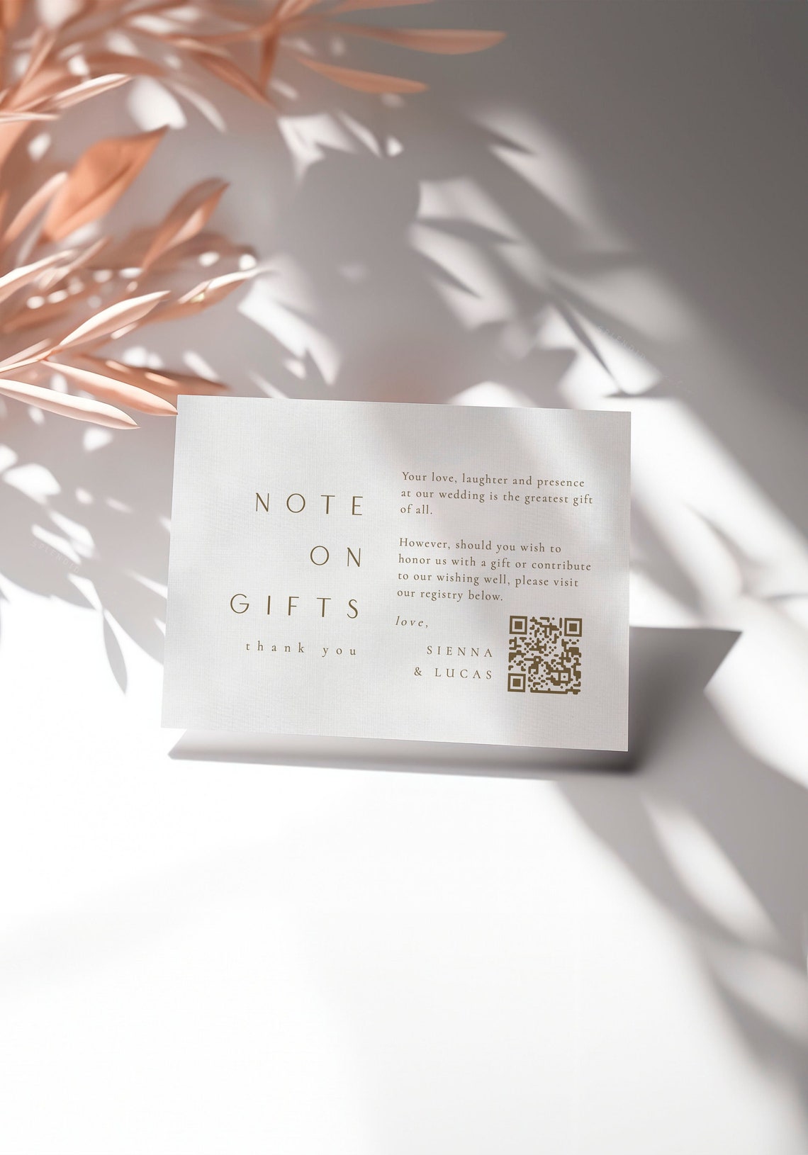 Gold Wedding Note on Gifts Template, Gifts QR Code Enclosure Card ...