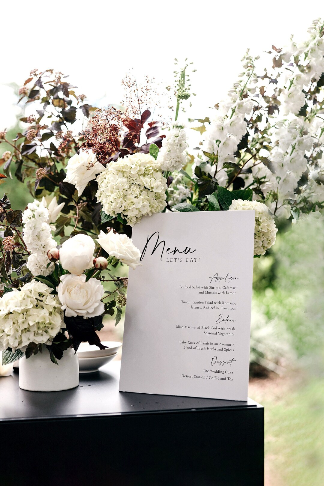 Modern Menu Sign Template, Elegant Wedding Menu Sign Template in Black ...