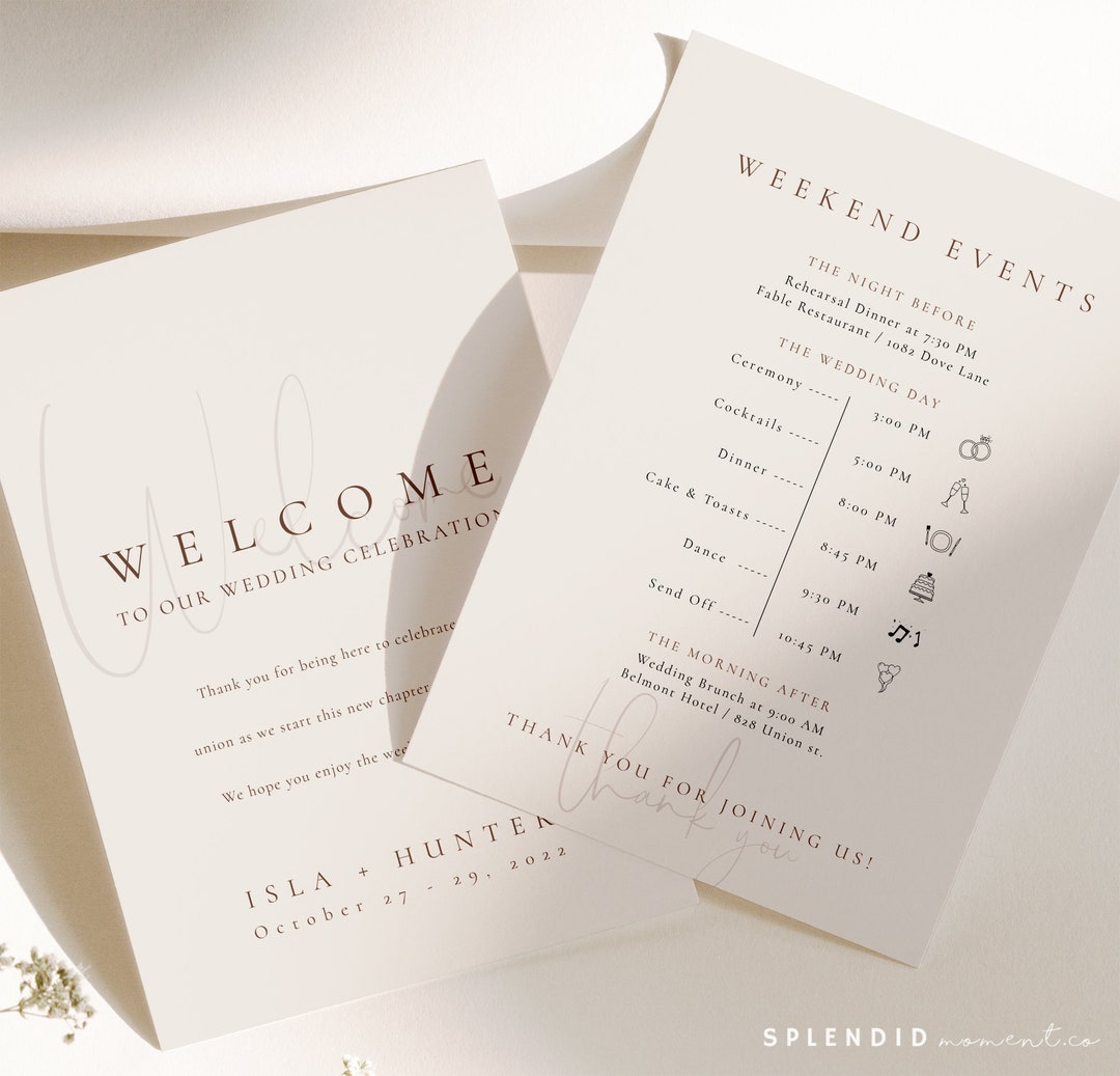 Modern Wedding Weekend Timeline Template, Wedding Timeline Template ...