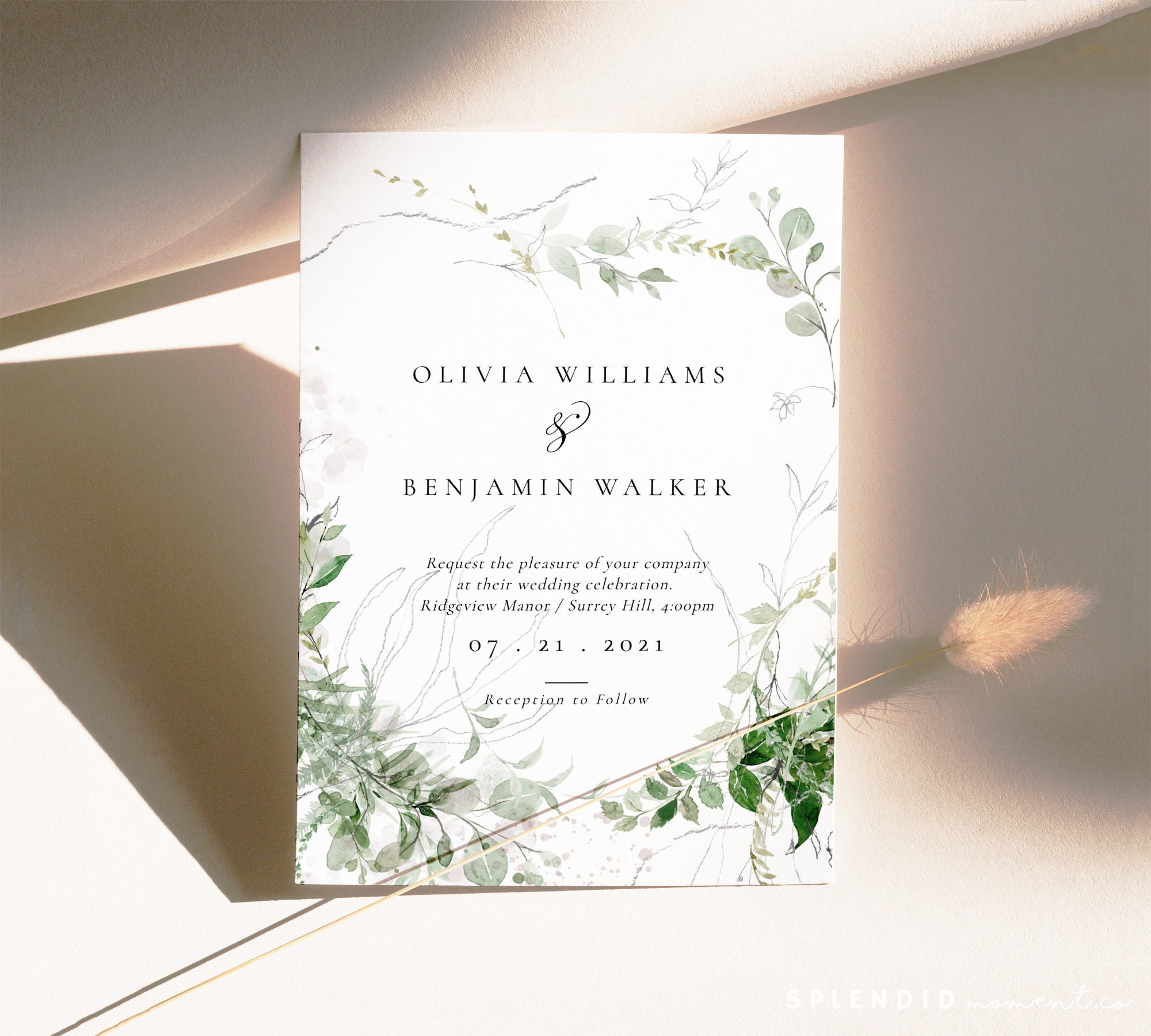 Greenery Wedding Invitation Suite Template Bohemian Wedding | Etsy