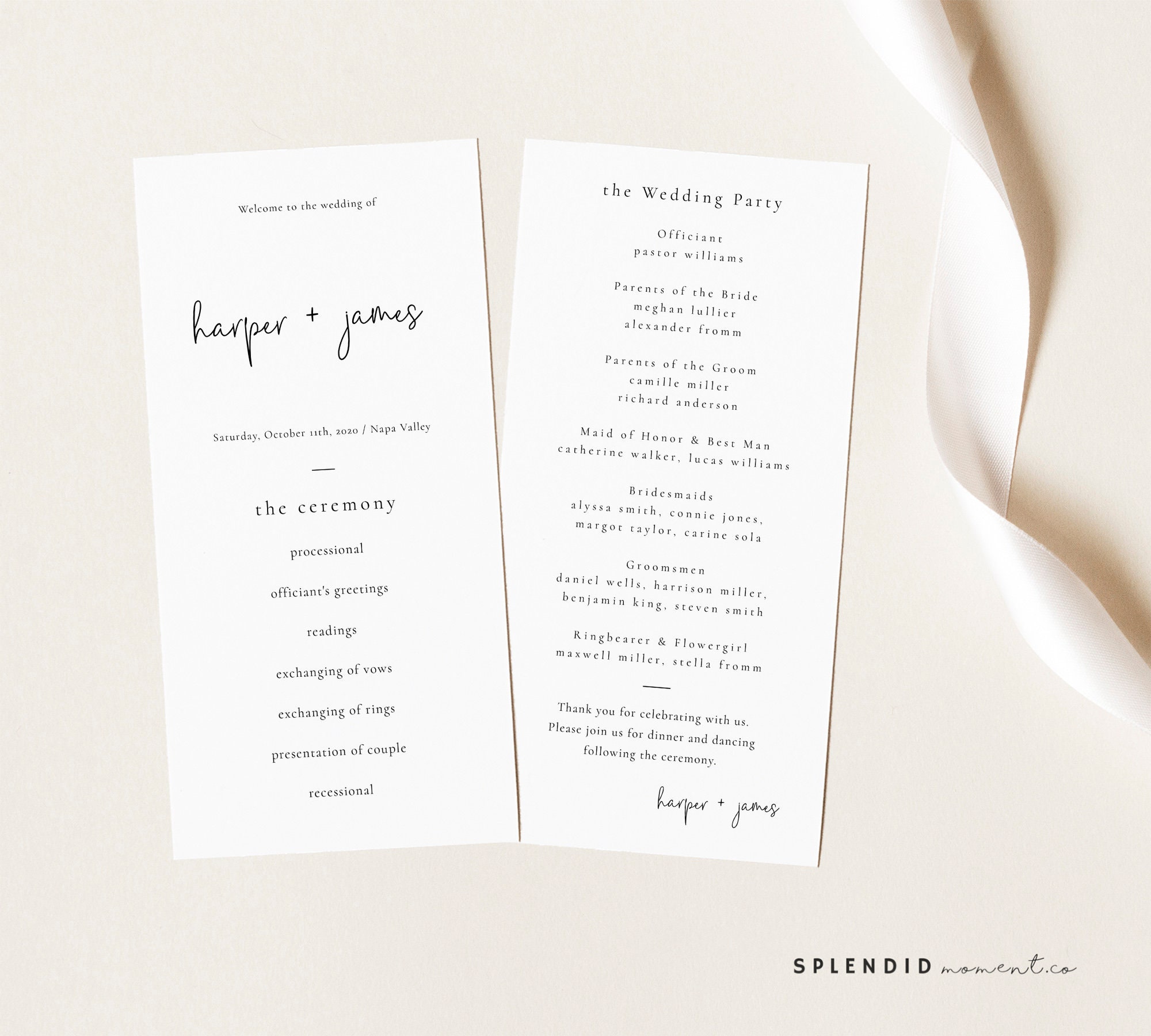 Minimal and Elegant Wedding Program Template Printable | Etsy