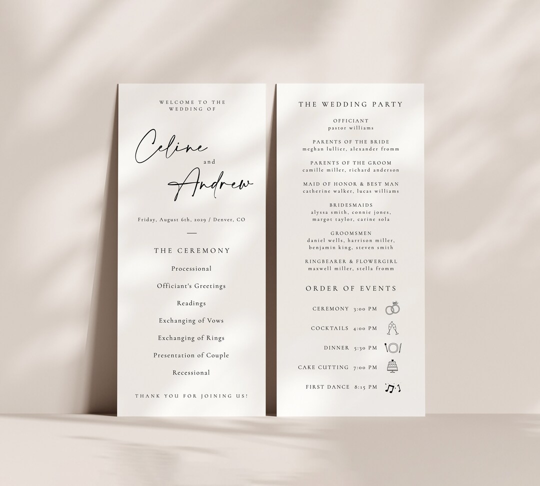 Timeline Wedding Program Template, Ceremony Program Card, Wedding ...