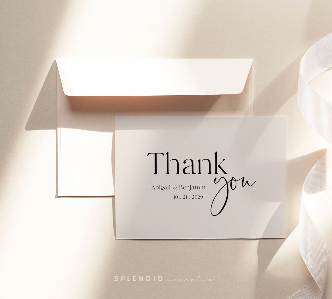 Modern Thank You Card Template, Minimalist Thank You Card, Wedding ...