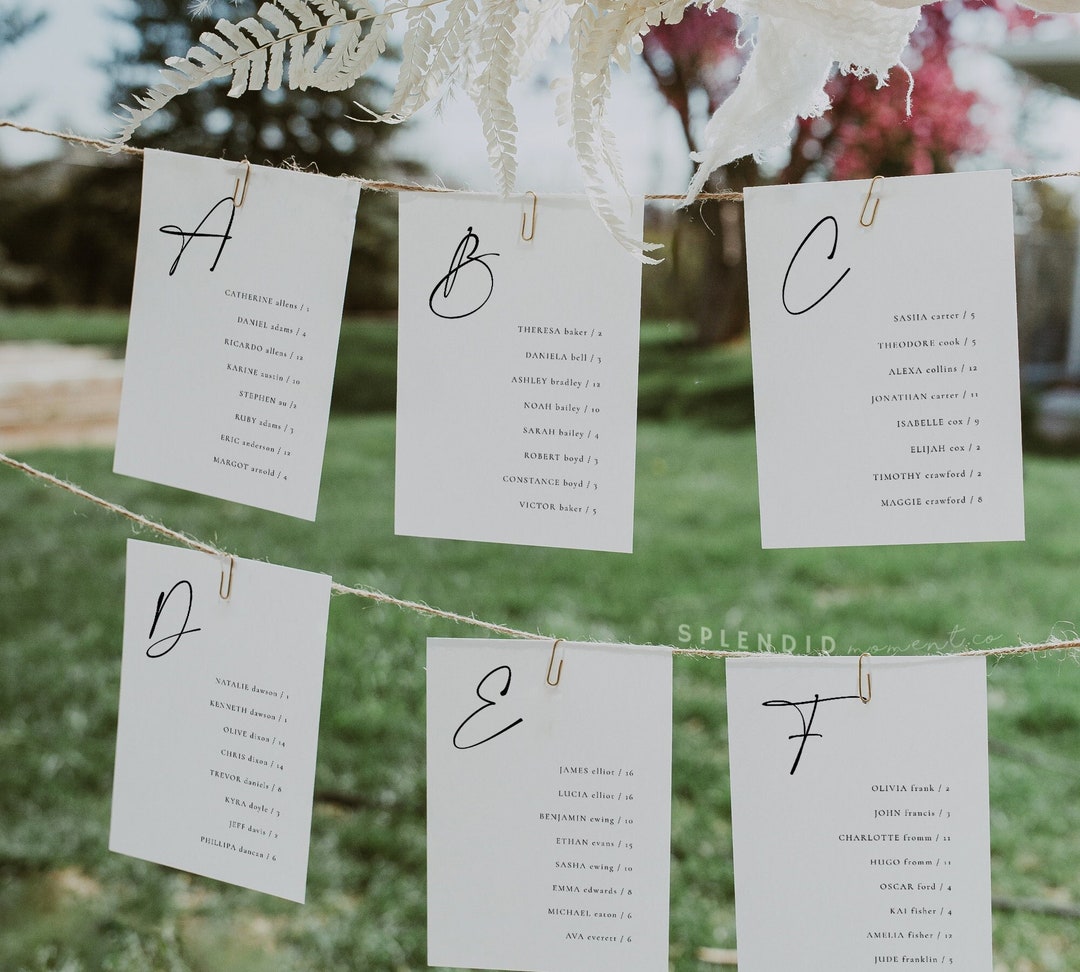 Wedding Seating Chart Card Template Alphabetical Seating Chart Guest ...