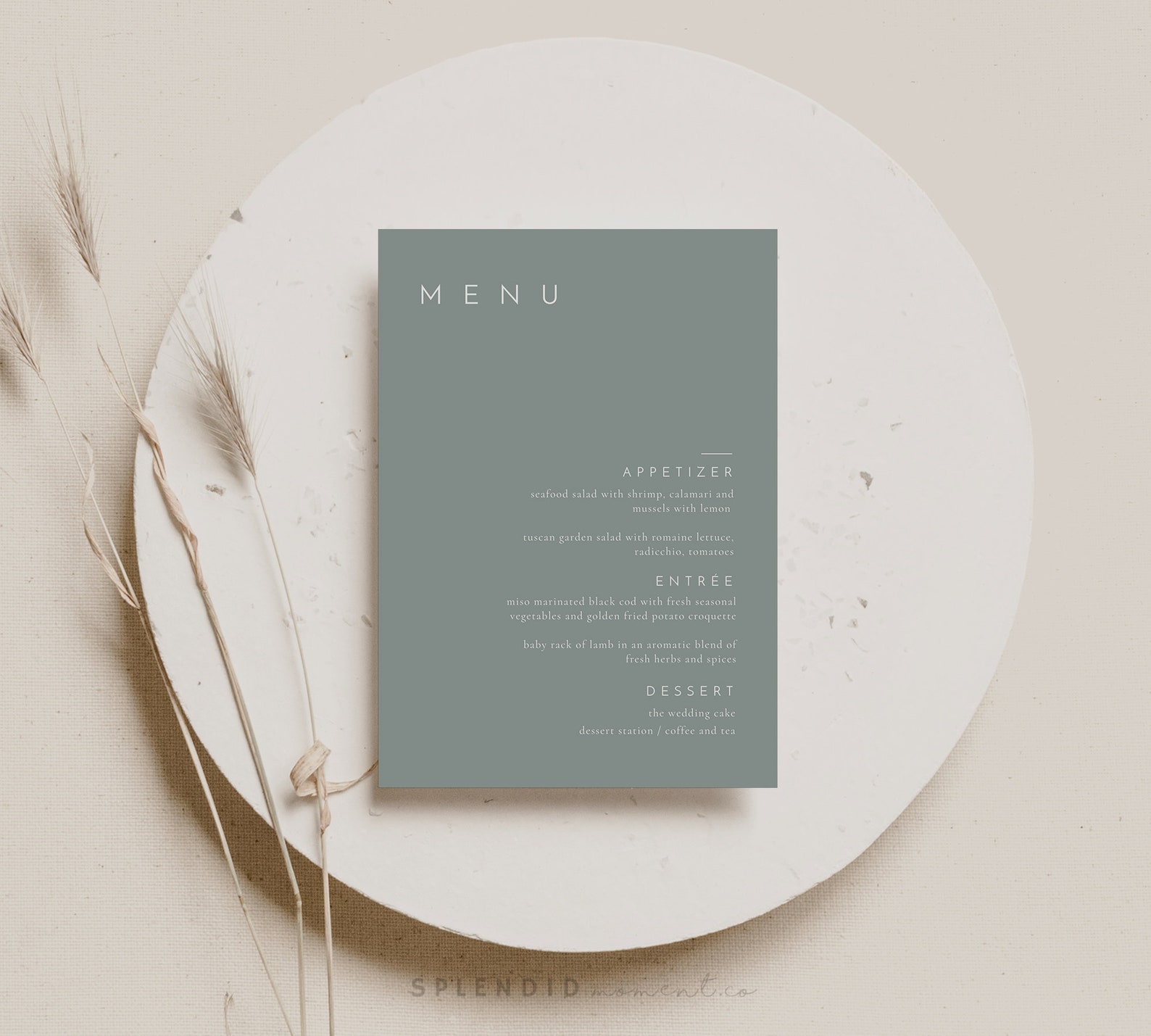 Modern Sage Green Wedding Menu Template Editable Minimal and - Etsy