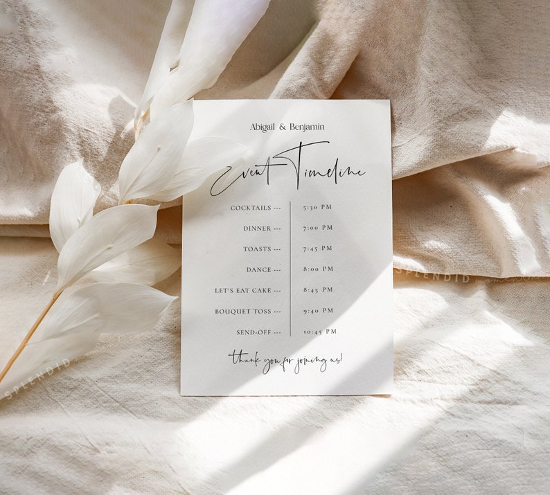 Modern Reception Timeline Template Wedding Events Timeline - Etsy