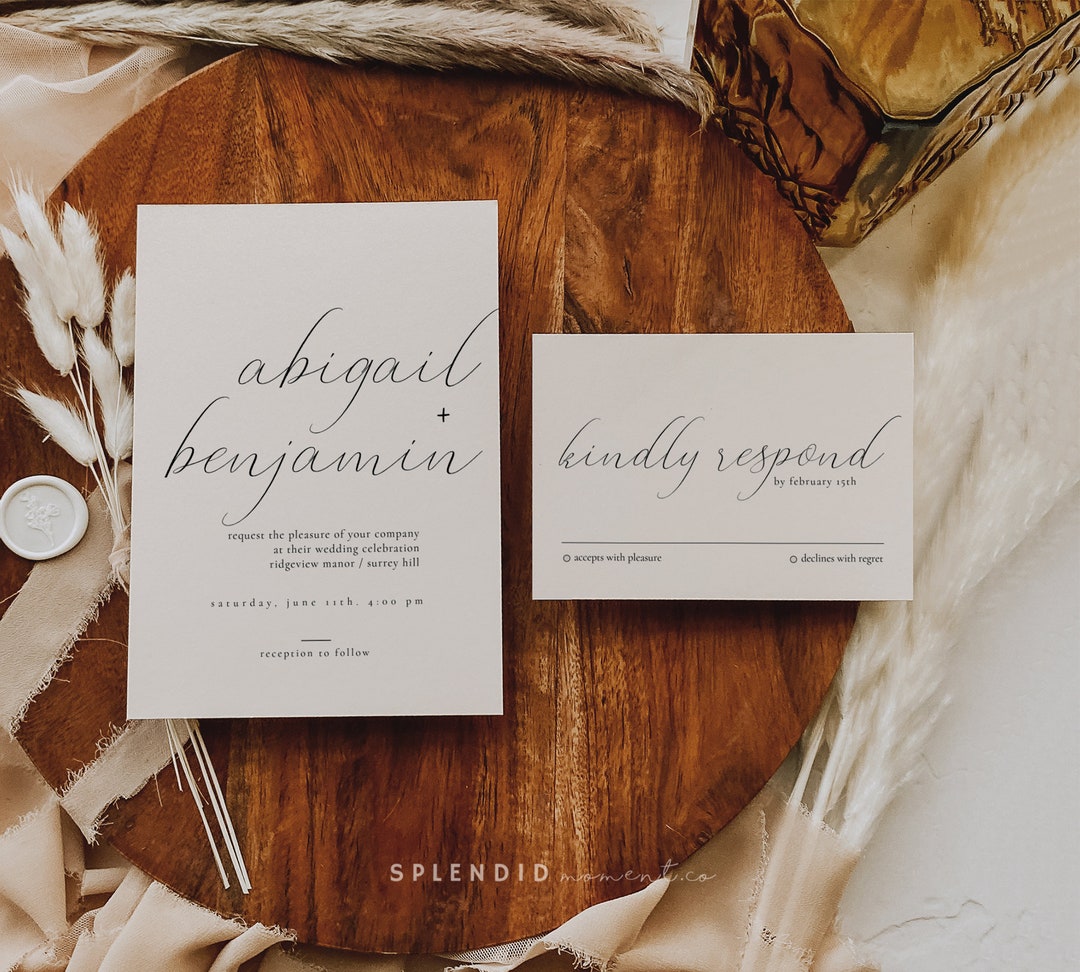 Modern Cursive Wedding Invitation Suite With RSVP, Printable Classic ...