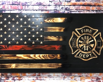 American Flag Firefighter Flag Wood Flag Fire Dept. custom Order - Etsy