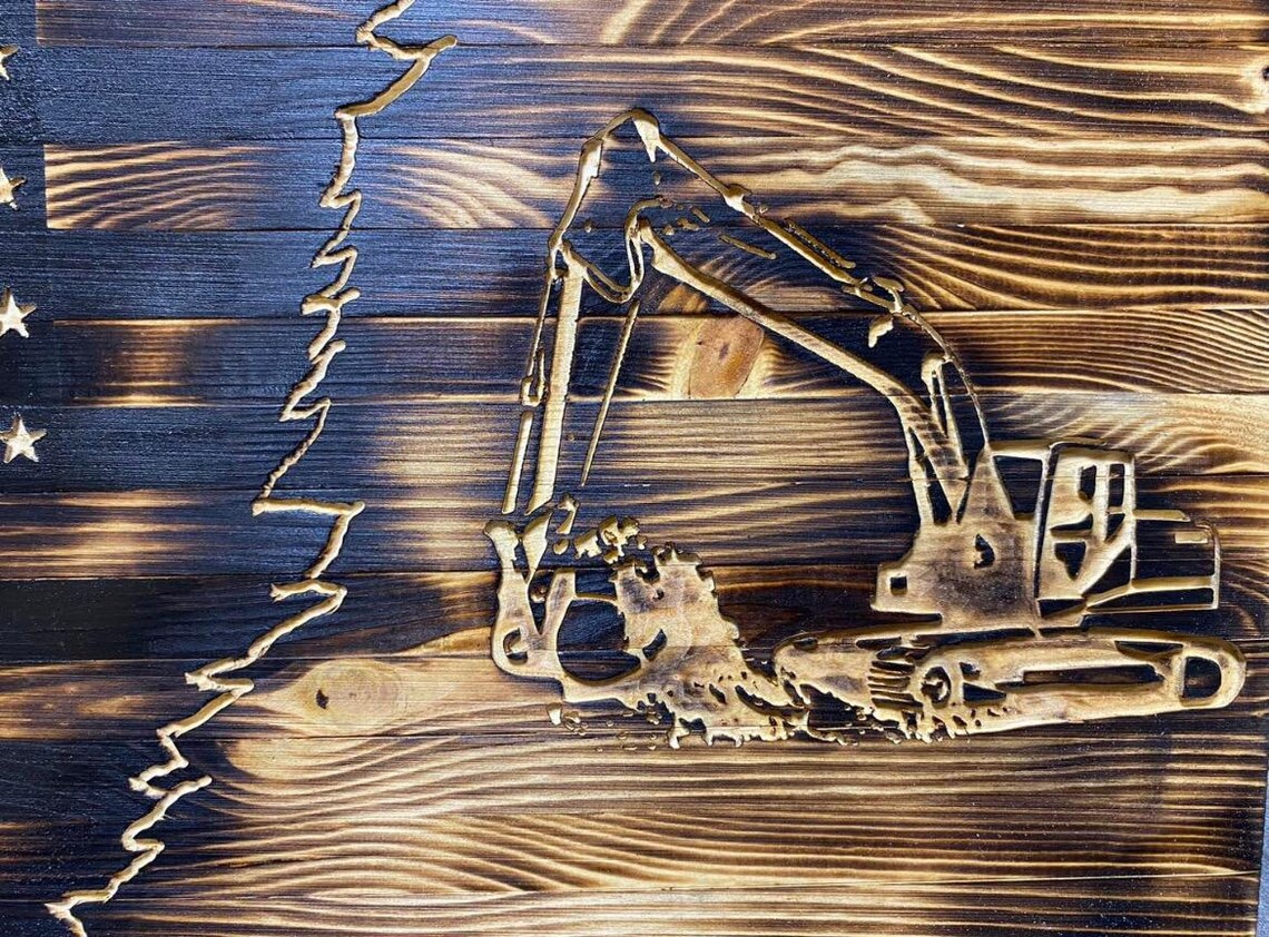 Excavator/pipeline/wood Flag/american Flag/oilfield/gifts/construction ...