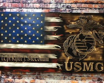 Usmc Wood Flag | Etsy