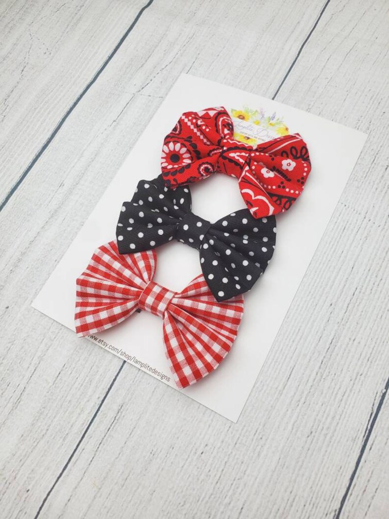 Rustic Country Girl Hair Bows Set of 3 Red Bandana | Etsy