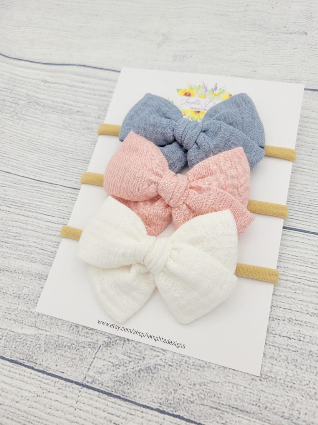 Baby Girl Set of 3 Fabric Hair Bows - Farmhouse Baby Girl - Polka Dots ...