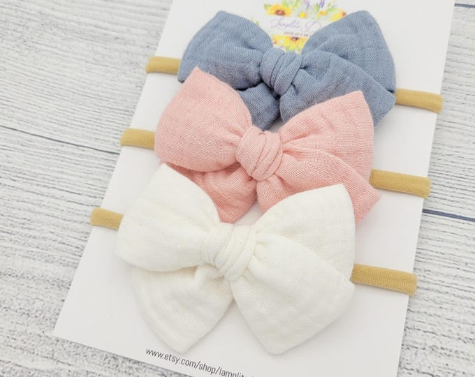 Baby Girl Set of 3 Fabric Hair Bows - Farmhouse Baby Girl - Polka Dots ...
