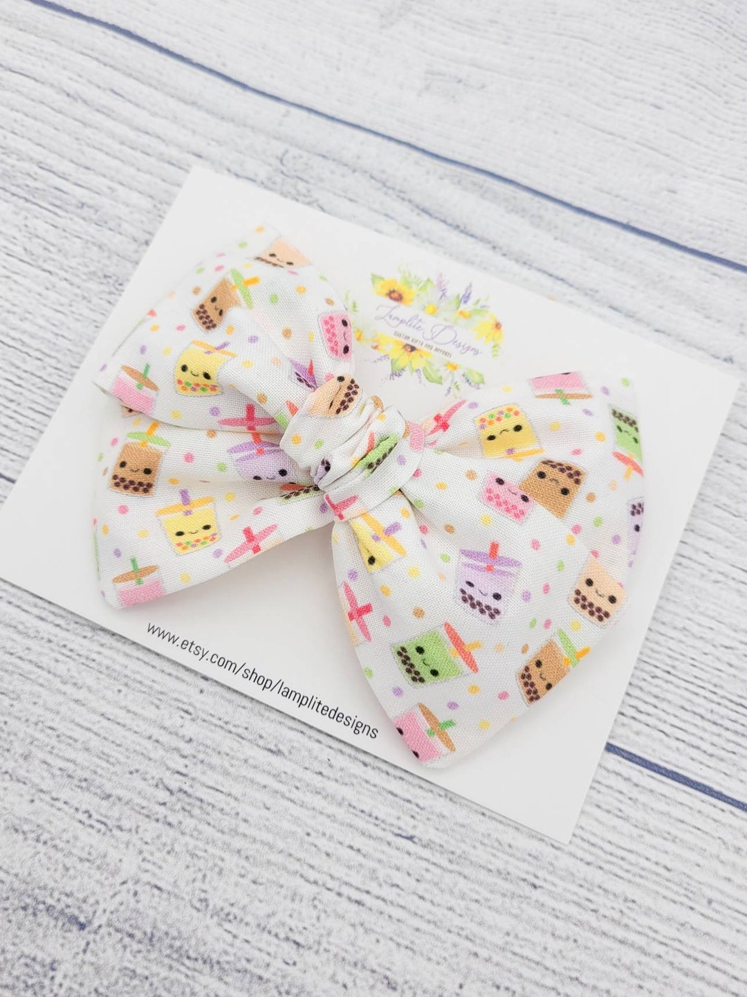 Boba Tea Fabric Hair Bow - Japanese Fabric Bow - Pink Hair Bow - Cute ...
