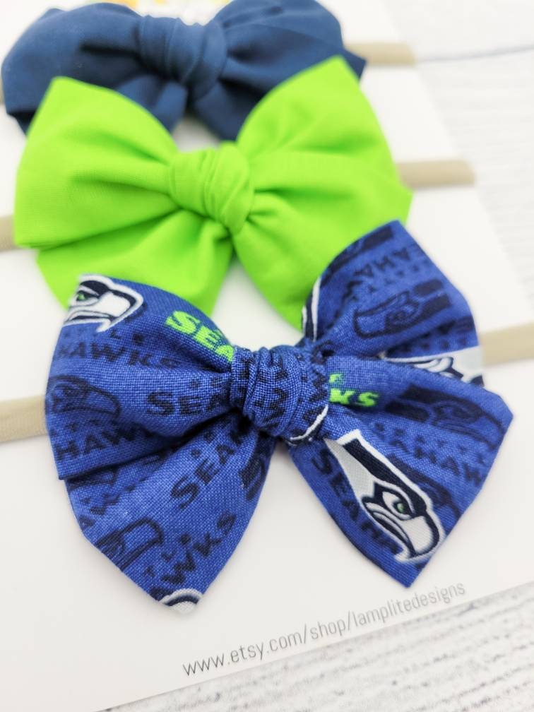 Seattle Seahawks Set of 3 Fabric Hair Bows Navy Lime Hair - Etsy