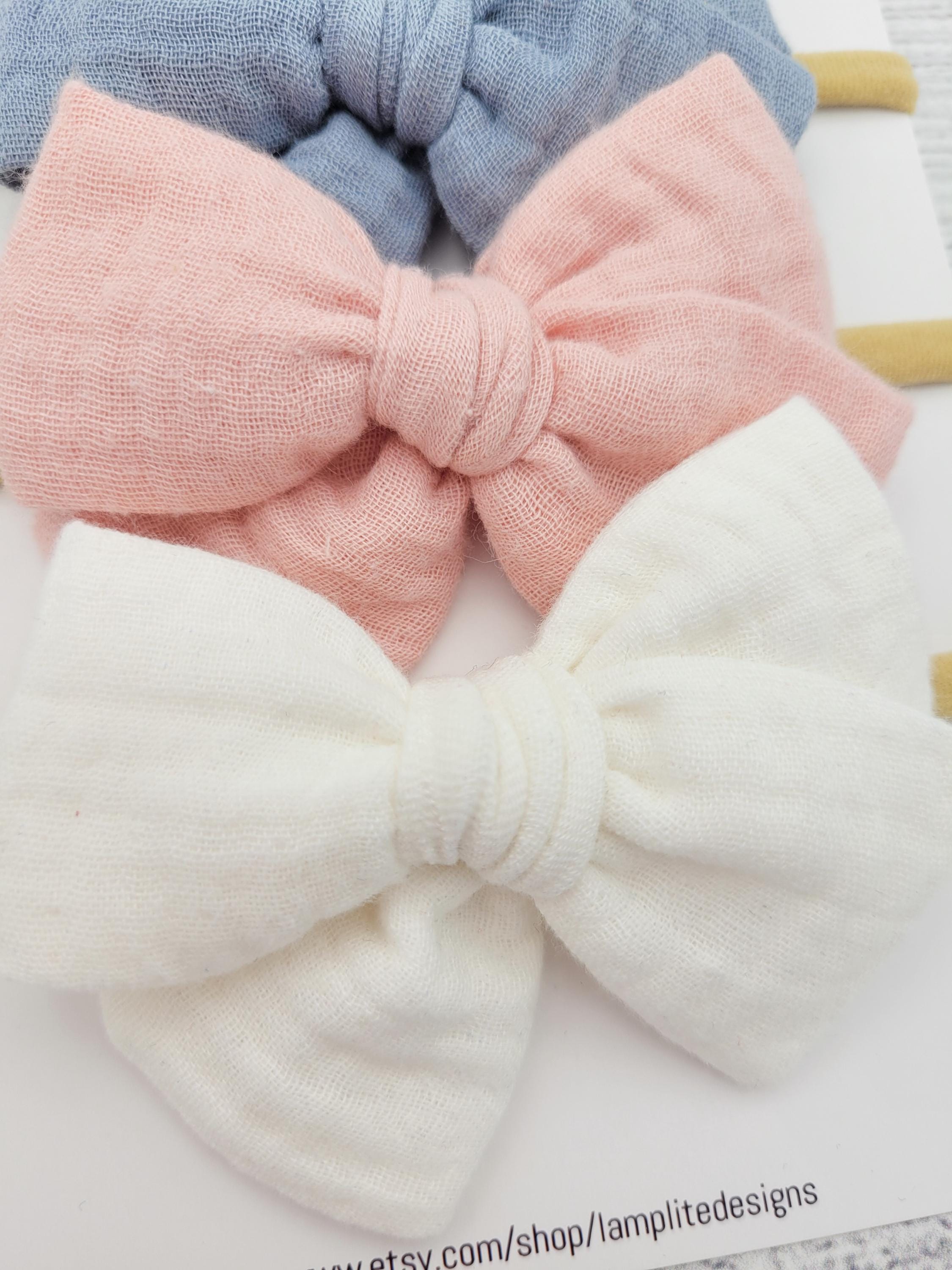 Baby Girl Set of 3 Fabric Hair Bows Farmhouse Baby Girl Polka Dots Bows ...
