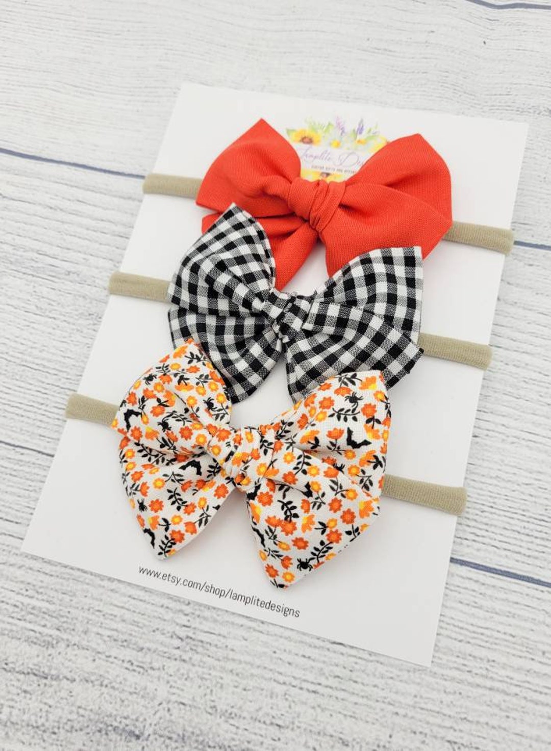 Floral Bats Fabric Hair Bows - Halloween Baby Bows - Nylon Headbands ...