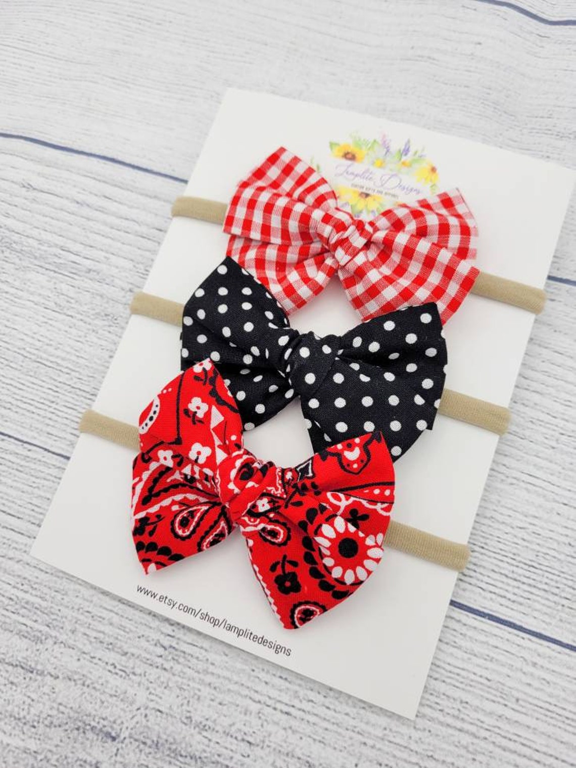 Rustic Country Girl Hair Bows Set of 3 Red Bandana | Etsy