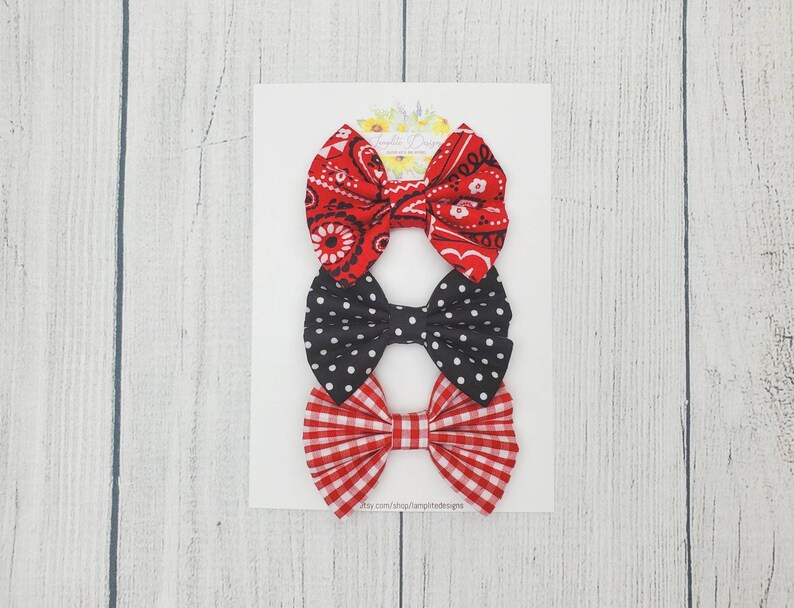 Rustic Country Girl Hair Bows Set of 3 Red Bandana | Etsy