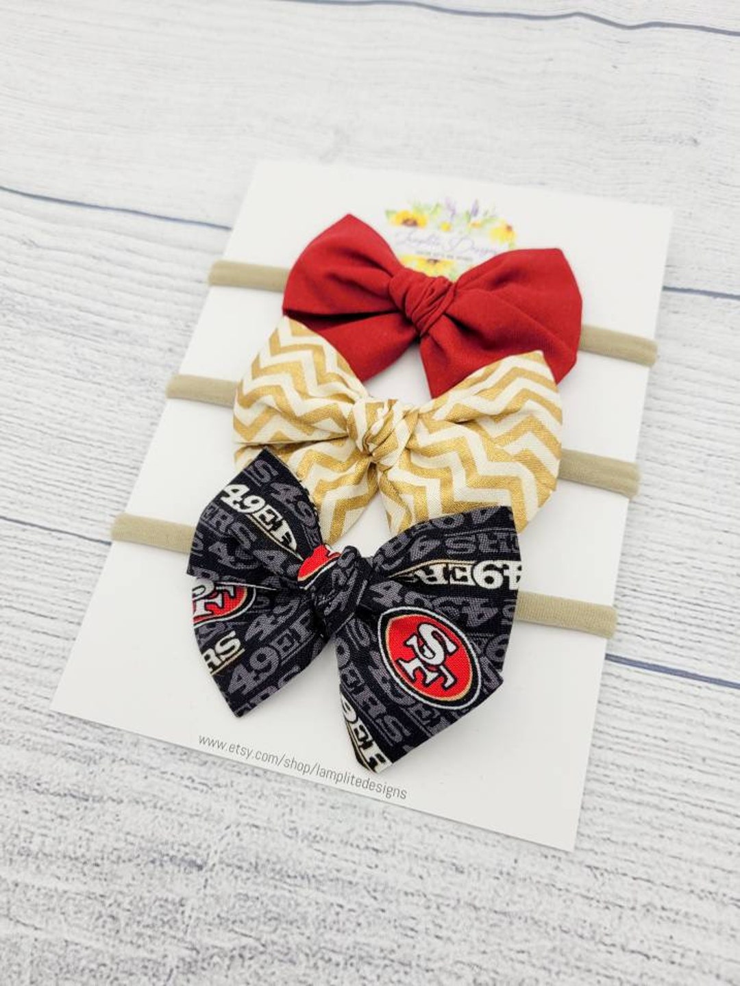 San Francisco 49ers Set of 3 Fabric Hair Bows - Gold Hair Bows ...