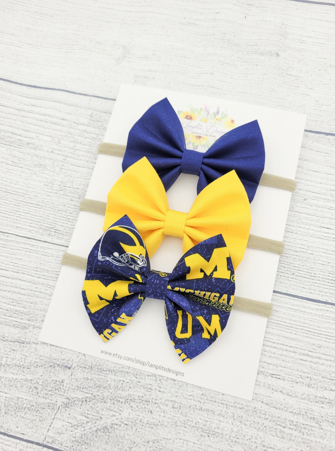 Michigan Fabric Hair Bows - Set of 3 Baby Bows - University of Michigan ...