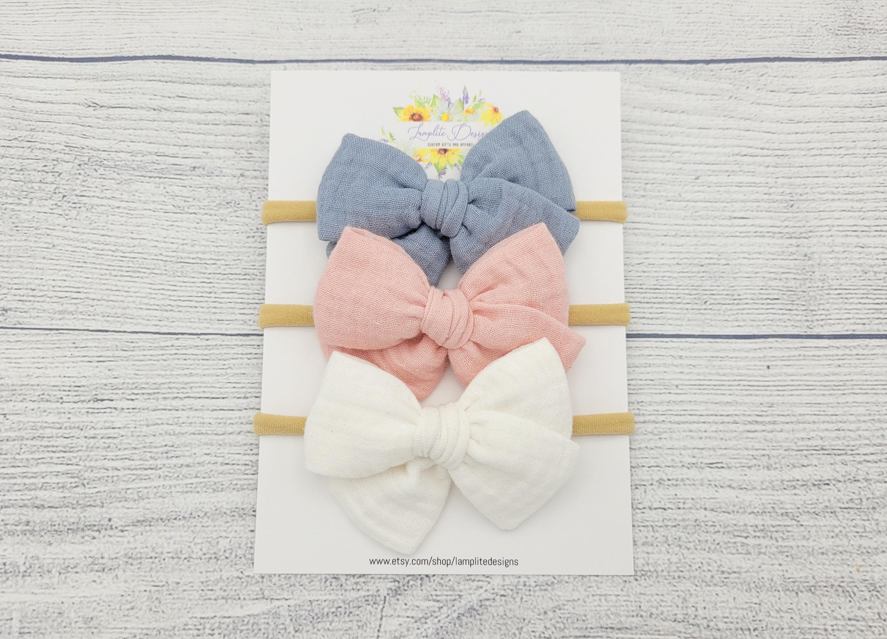 Baby Girl Set of 3 Fabric Hair Bows Farmhouse Baby Girl Polka Dots Bows ...